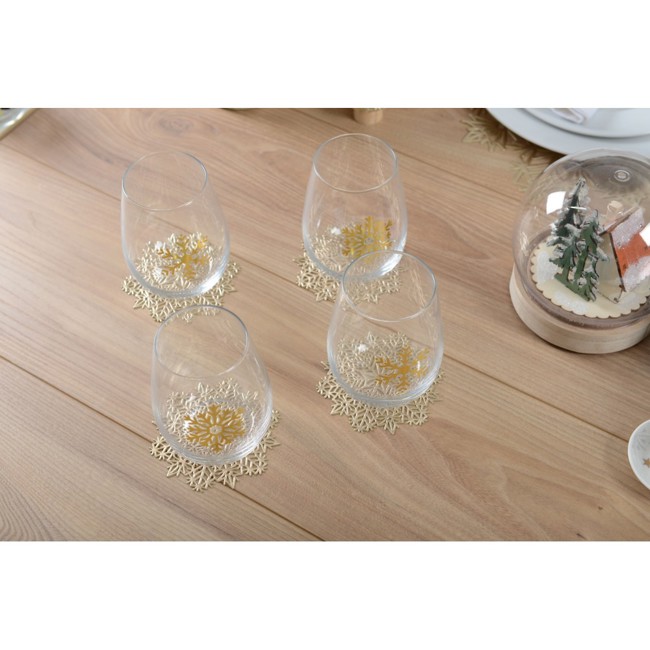 Aulica Set De 4 Verres Design Flocon De Neige Dore 400 Ml