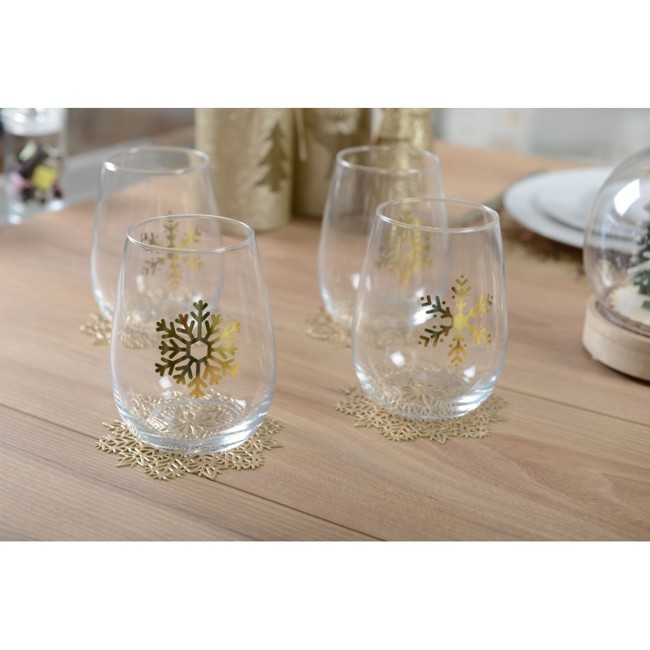 Aulica Set De 4 Verres Design Flocon De Neige Dore 400 Ml
